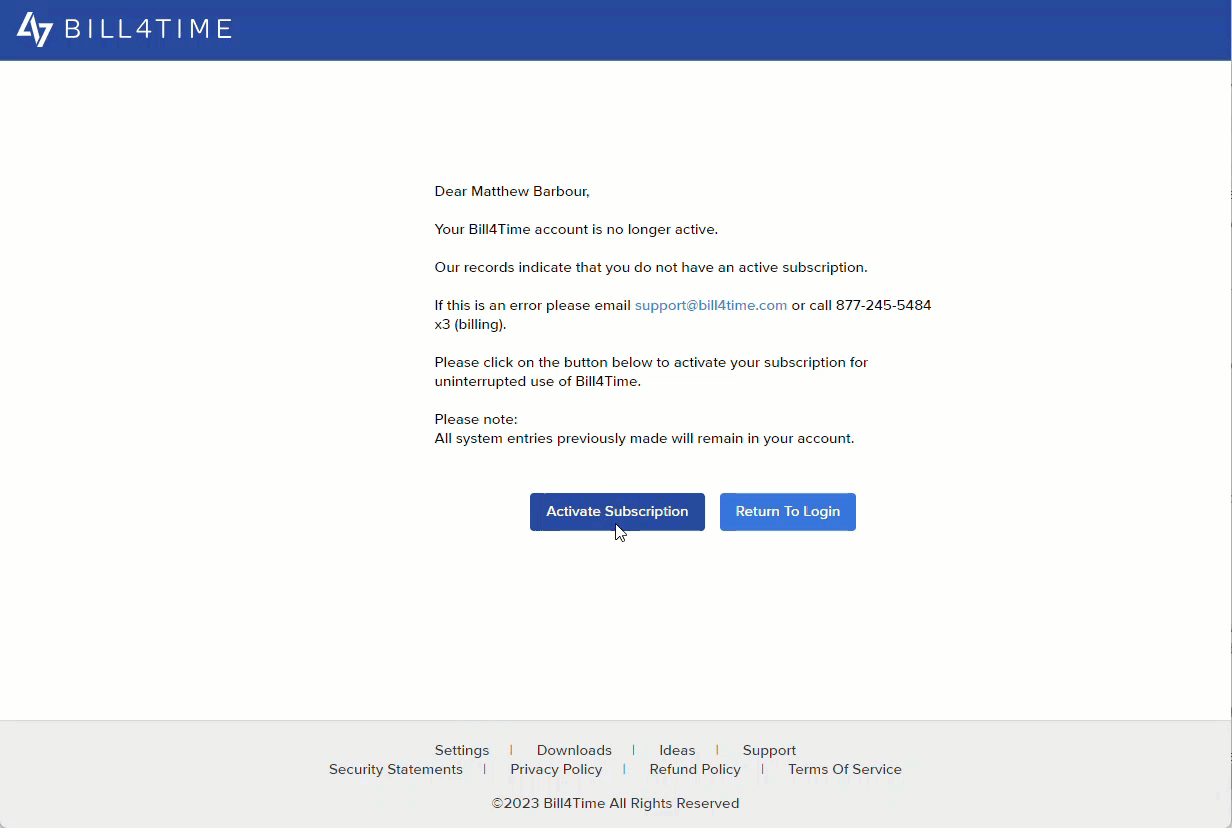Update Account Billing Method – Bill4Time Support