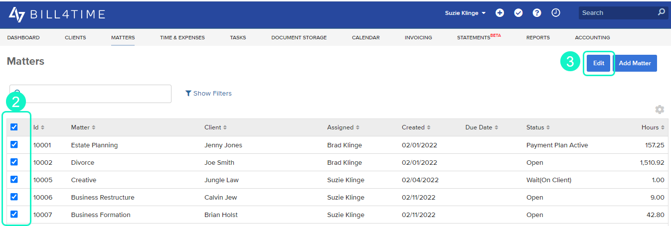 New! Bulk Update Matters – Bill4Time Support